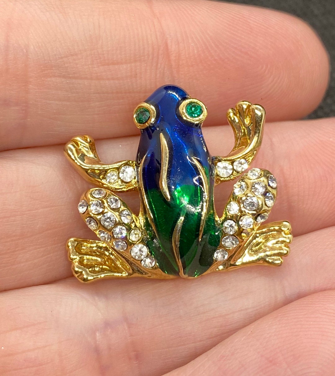 Vintage Enamel and Rhinestone Frog Pin - Etsy