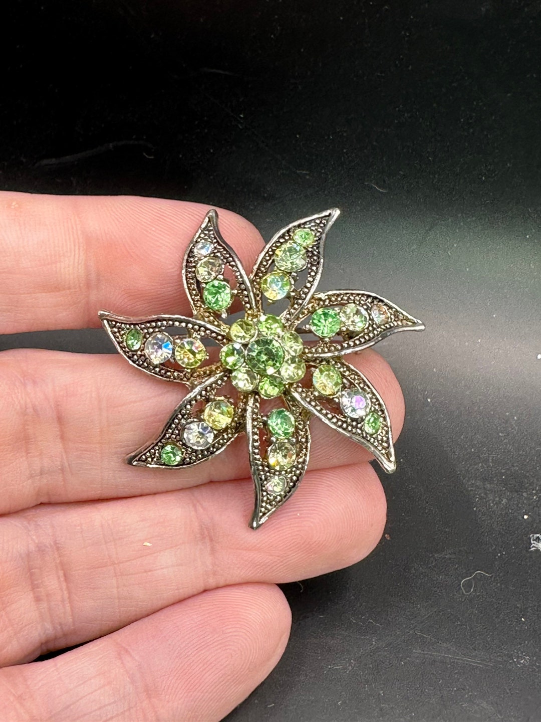 Vintage Flower Rhinestone Pin - Etsy