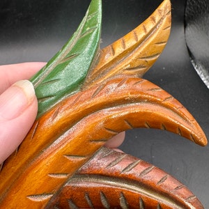 Vintage Oversized Carved Wooden Folk Art Style Leaves Botanical Pin - Etsy