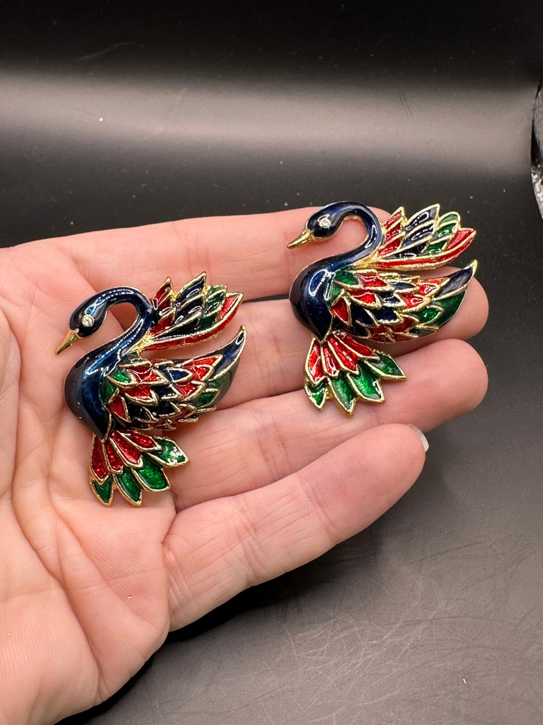 Vintage Swan Scatter Pins With Rhinestone Eyes - Etsy