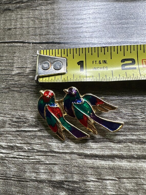 Vintage Duo of Enamel Swallow Bird of Paradise Pin - Gem