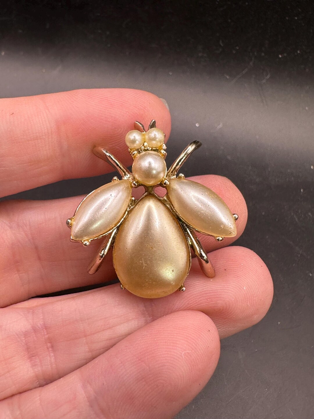 Vintage Faux Pearl Bug Bee Pin - Etsy