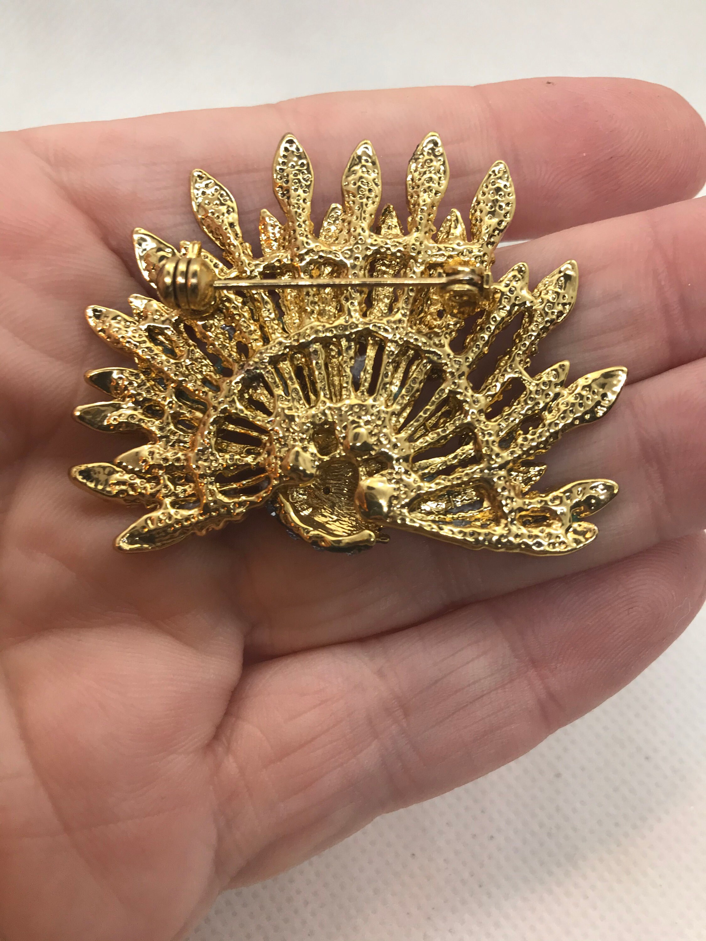 Vintage Peacock Pin With Rhinestones and Enamel - Etsy