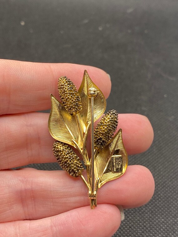 Vintage Wheat Cattails Pin in Gold and Sterling Silver - Gem