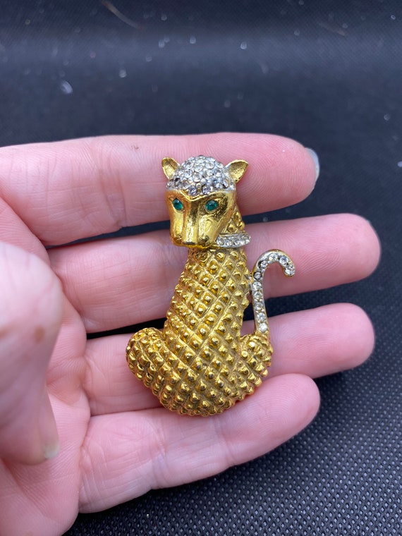 Vintage Rhinestone Leopard Pin - Gem
