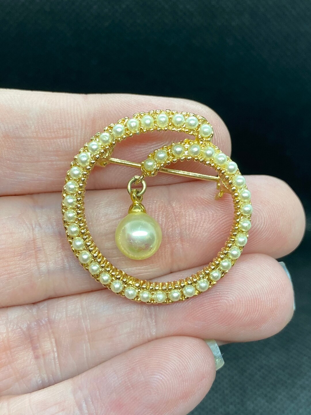 Vintage Faux Pearl Circle Pin Shawl Pin - Etsy