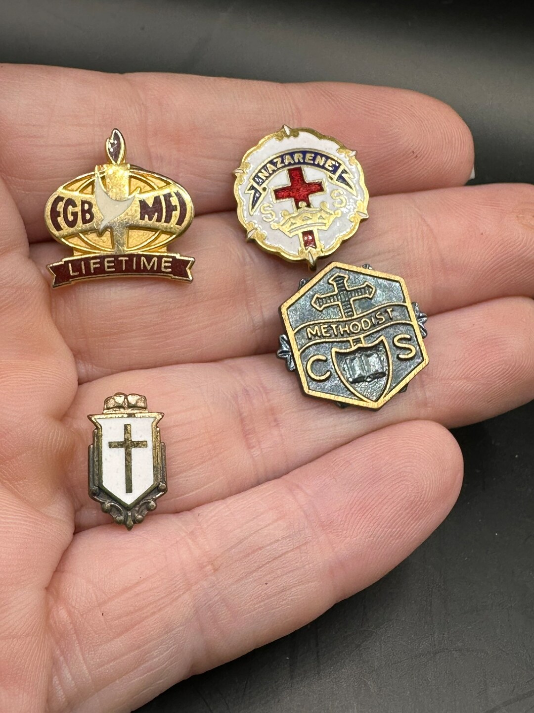 Vintage Tiny Religious Pin Lot Methodist Nazarene Cross 10k Gold Filled ...