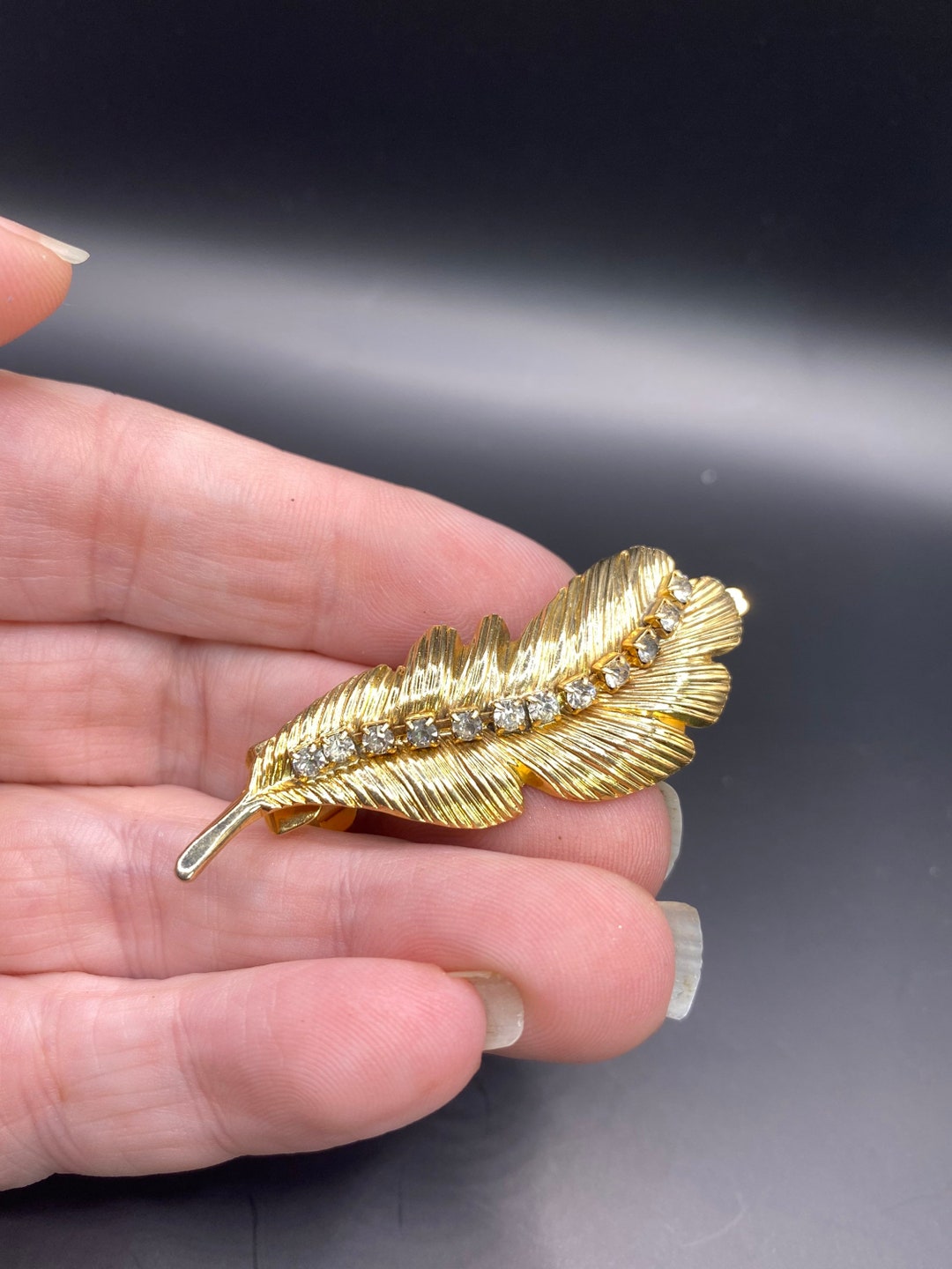Vintage Rhinestone Feather Barrette for Hair - Etsy