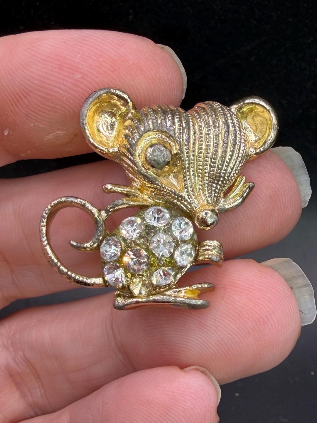 Vintage Gold Tone Retro Rhinestone Mouse Brooch Pin - Etsy