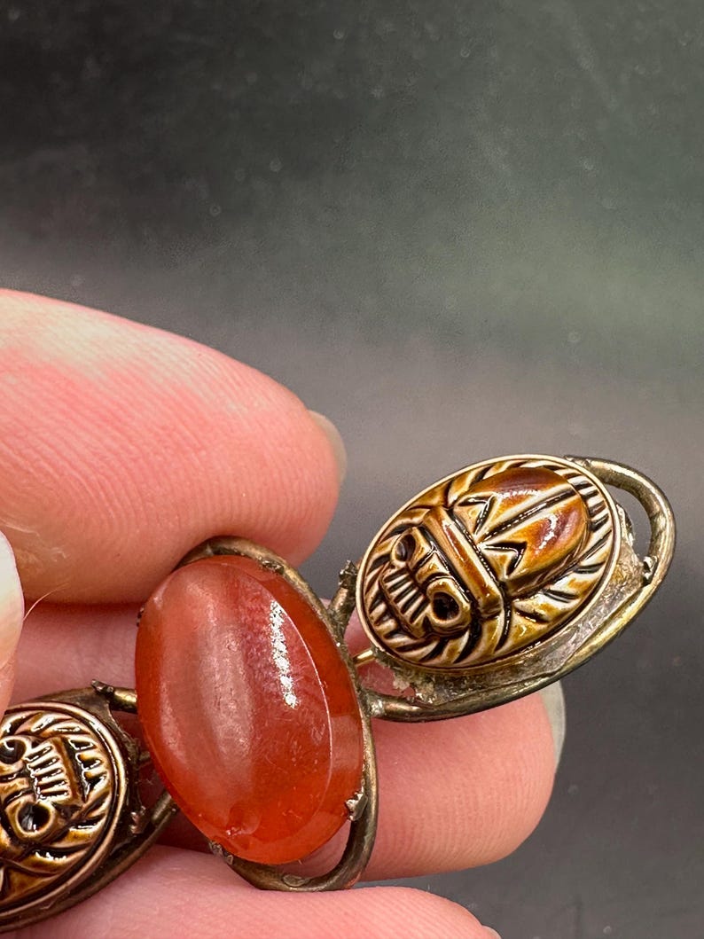 Vintage Egyptian Style Carved Scarabs Bar Brooch Egyptian Revival ...
