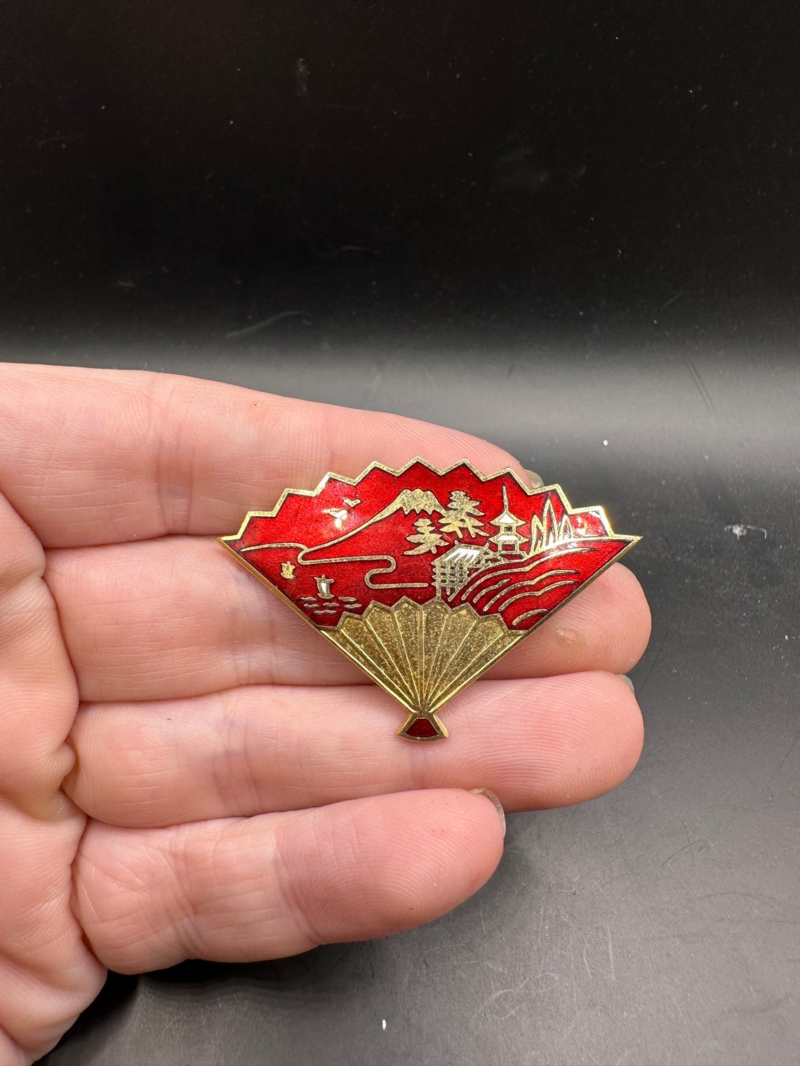 Vintage Enamel Japanese Scenery Fan Pin - Etsy