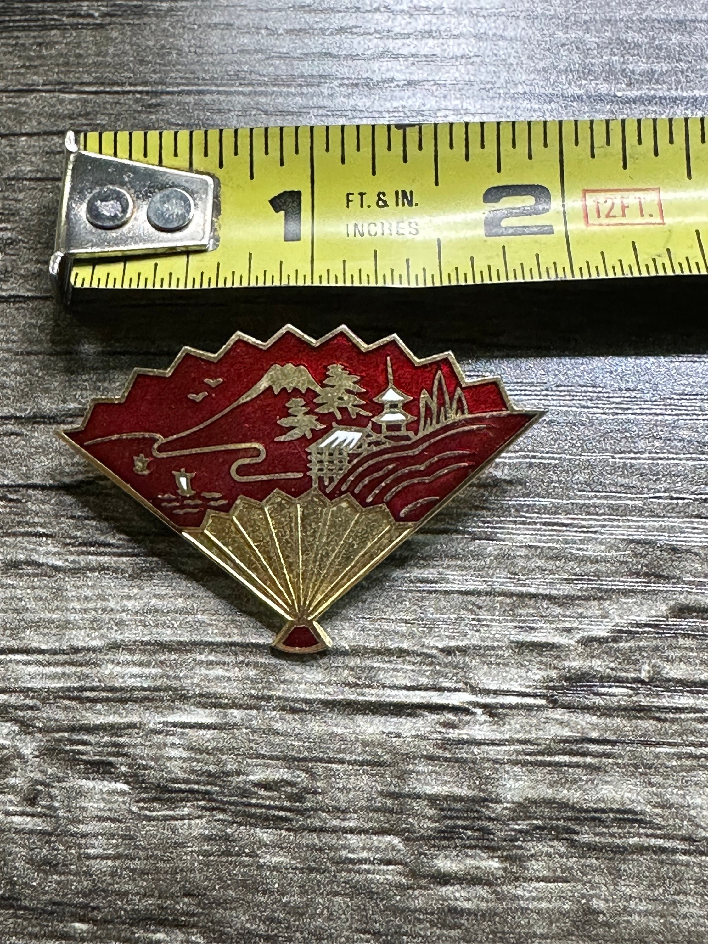 Vintage Enamel Japanese Scenery Fan Pin - Etsy