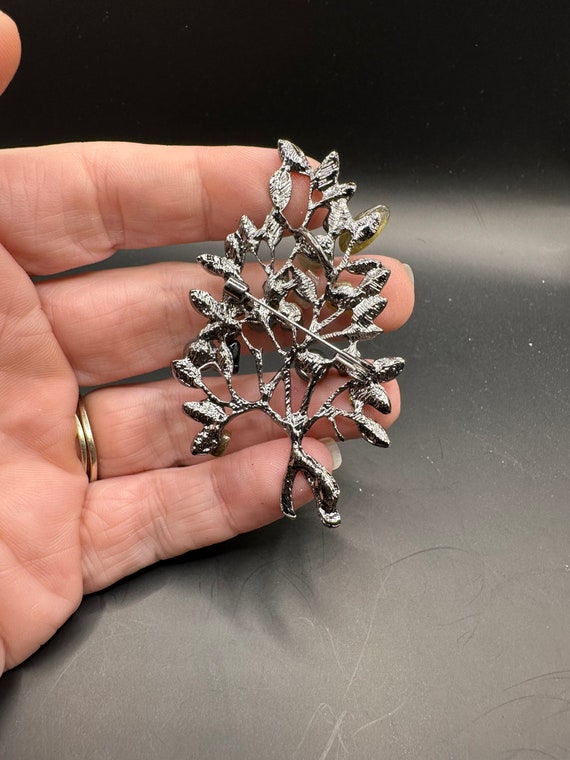 Vintage Tree Branch Pin with Natural Stones - Gem