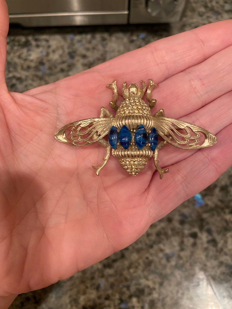 Vintage Les Bernard Bug Bee Fly and Rhinestone Pin Statement | Etsy