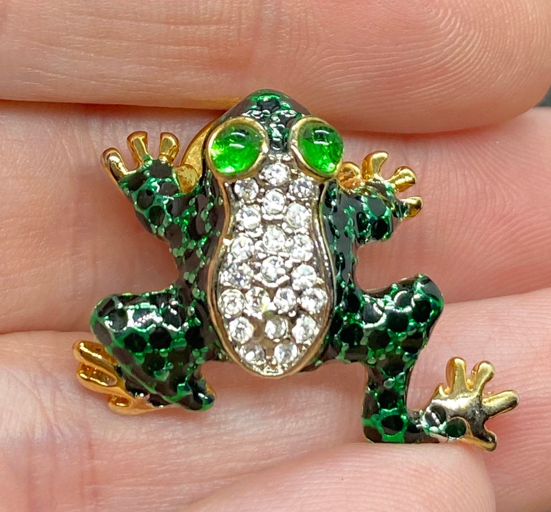 Vintage Enamel Rhinestone Frog Pin - Etsy