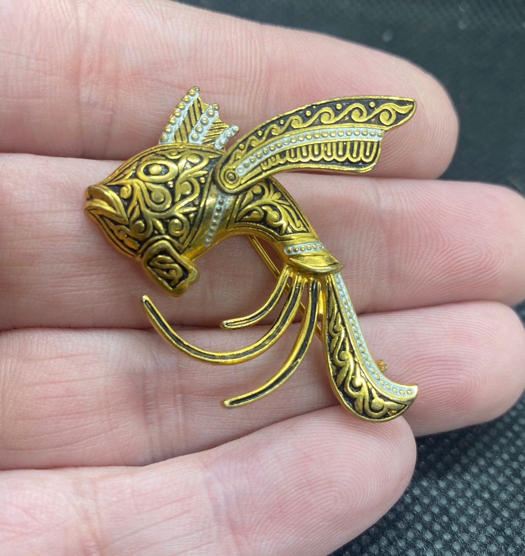 Spanish Style Damascene Style Angelfish Fighting Fish Pin - Etsy