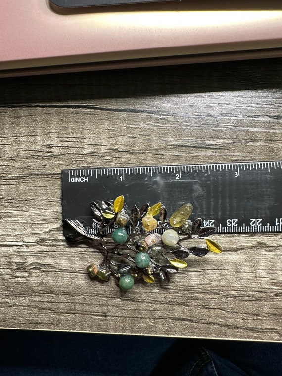 Vintage Tree Branch Pin with Natural Stones - Gem