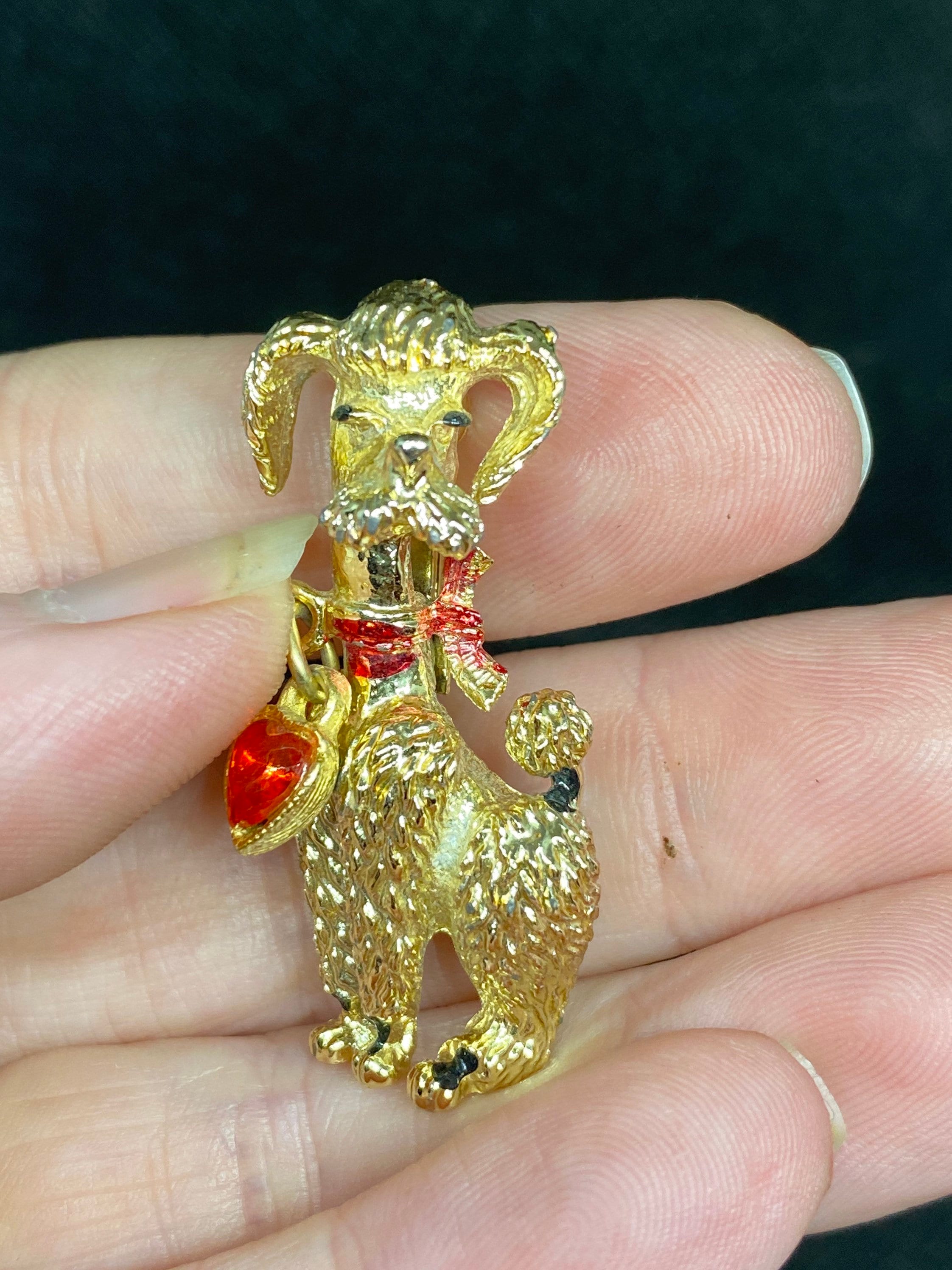 Vintage Rhinestone Poodle Pin With Rhinestone Heart - Etsy UK
