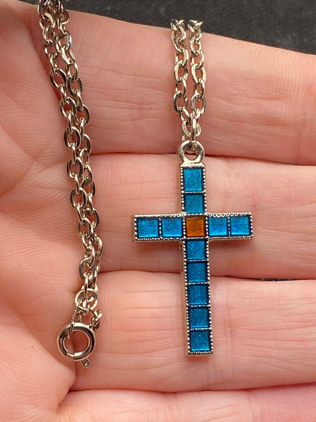 Vintage Enamel Cross Necklace - Etsy