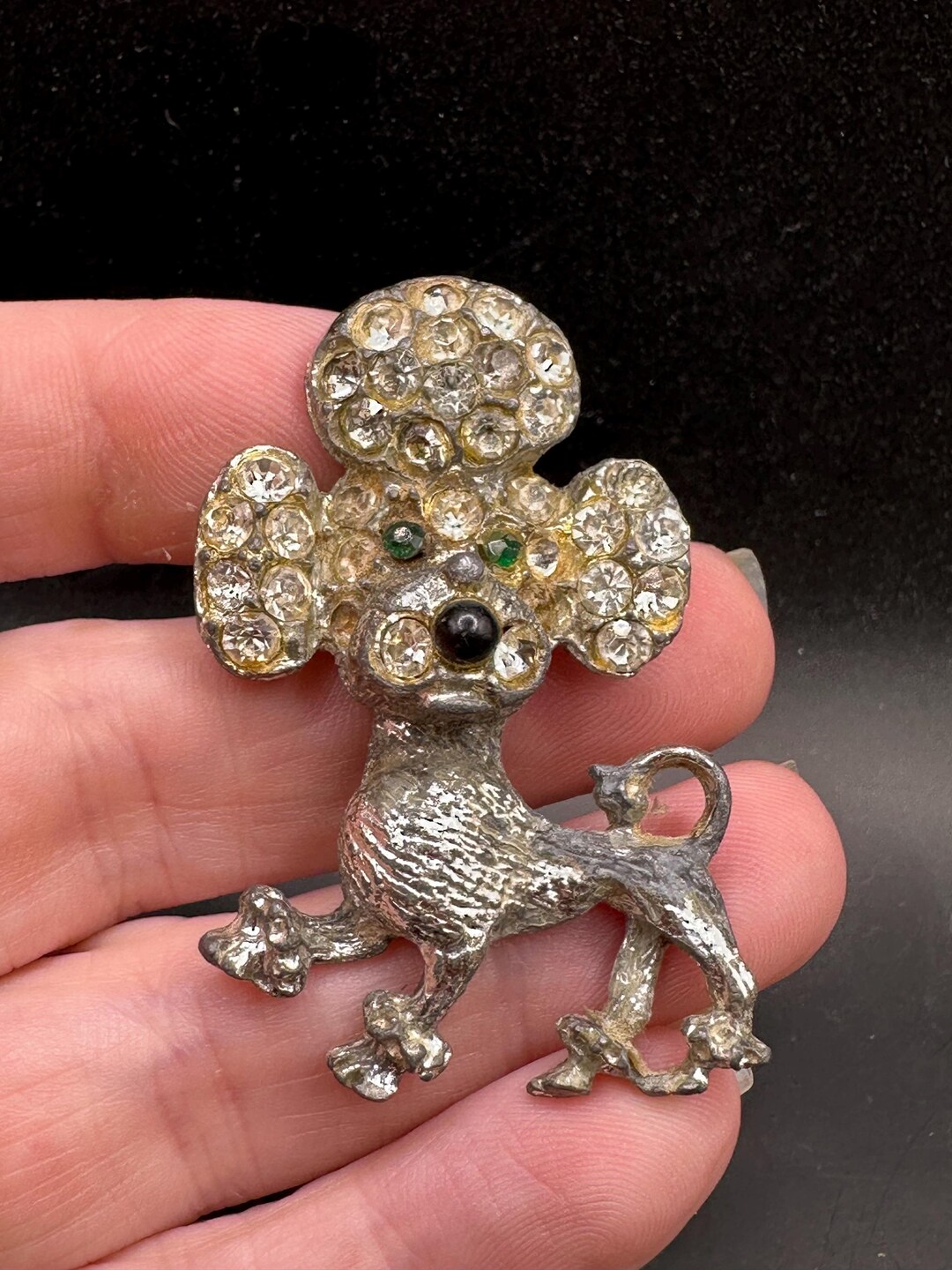 Vintage Rhinestone Poodle Pin - Etsy