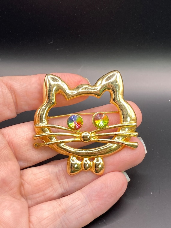 vintage cat rhinestone pin - Gem