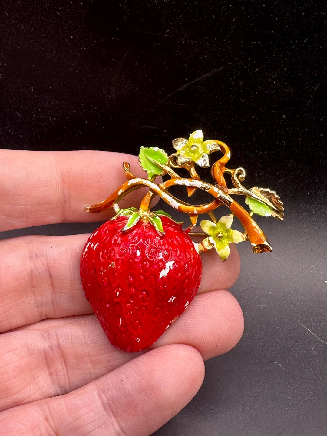 Vintage Enamel Strawberry Pin - Etsy