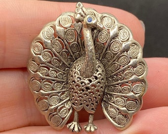 Vintage Peacock Pin With Rhinestones - Etsy
