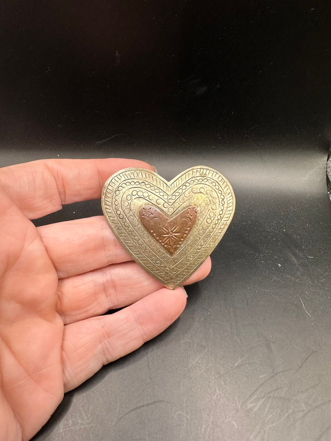 Vintage Mixed Metal Folk Art Style Heart Pin - Etsy