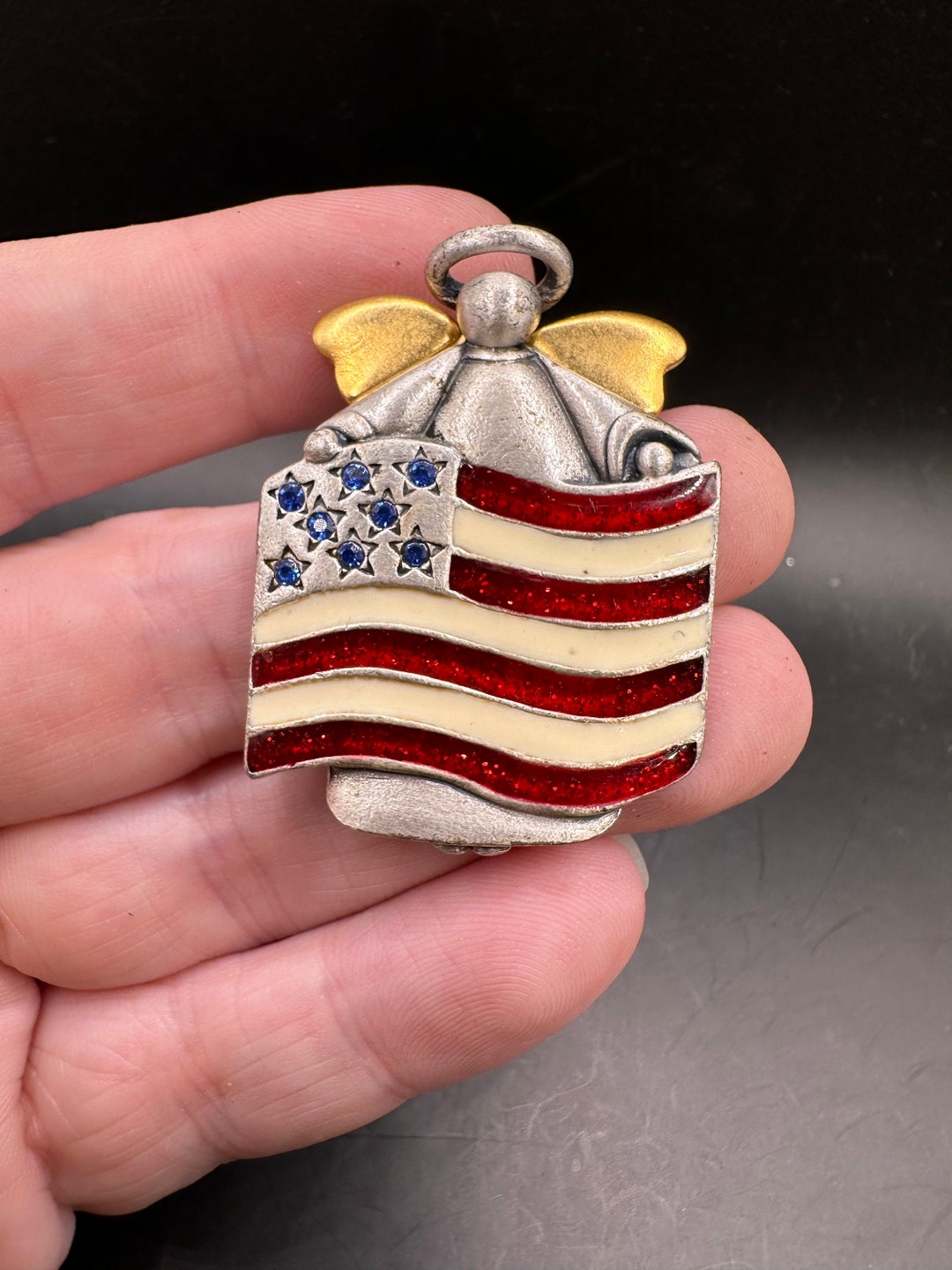 Vintage Mixed Metal Angel American Flag Pin - Etsy