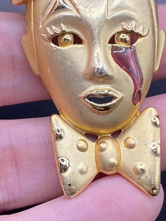 Vintage French Style Crying Tears Enamel Clown Pin - Gem