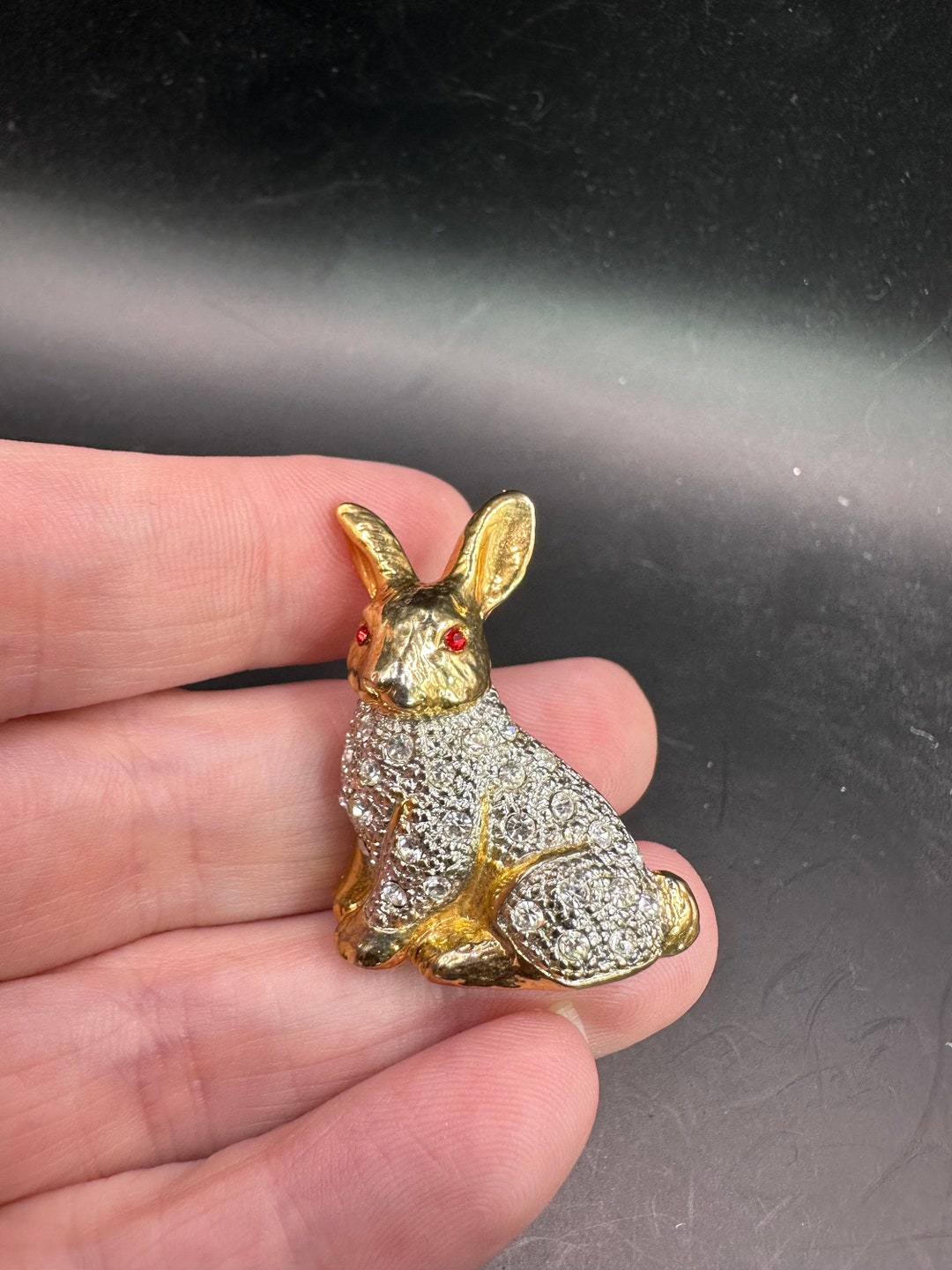 Vintage Rhinestone Easter Bunny Rabbit Pin - Etsy
