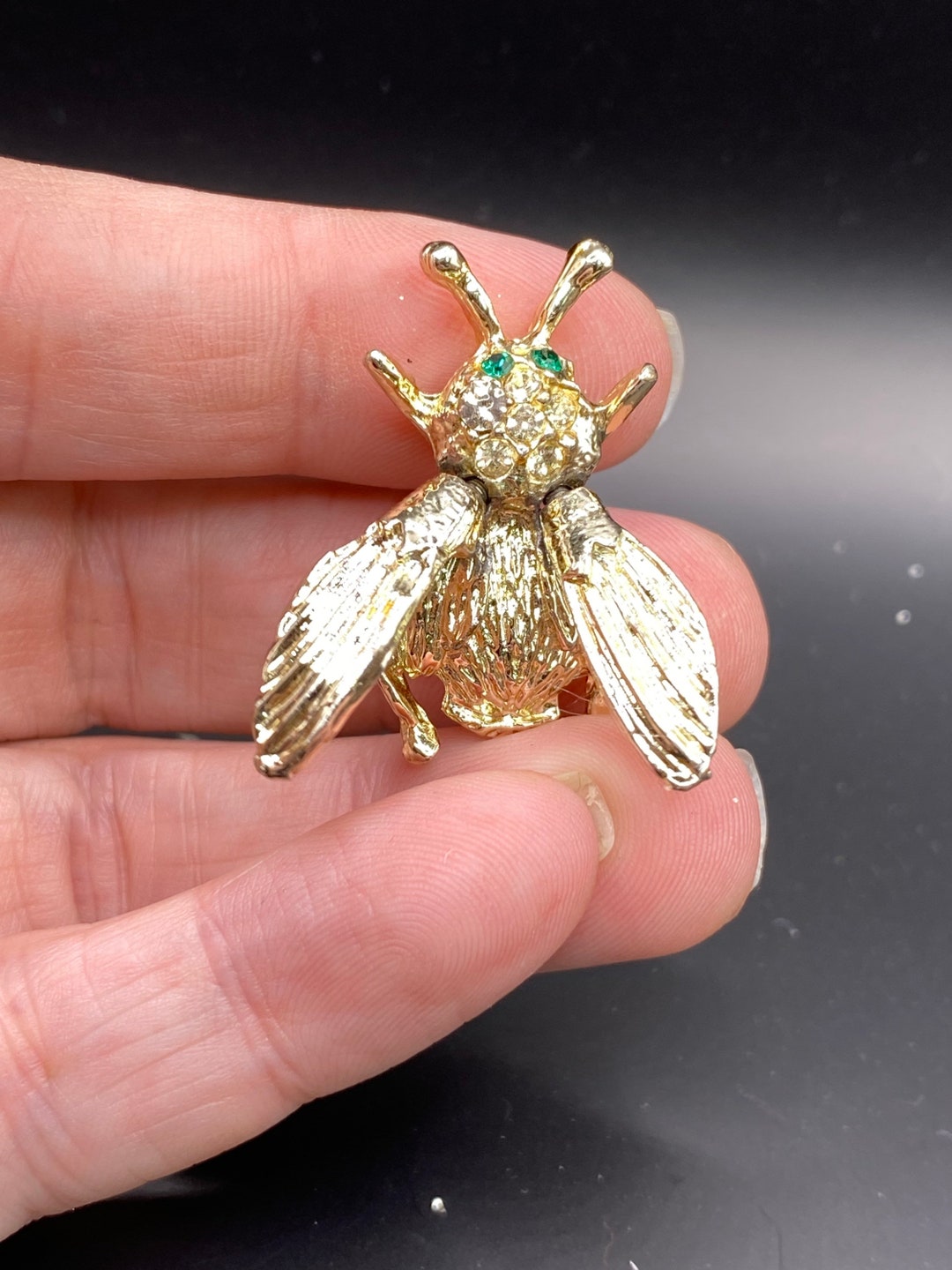Vintage Rhinestone Butterfly Bug Wasp Pin With Moving Wings Trembling ...
