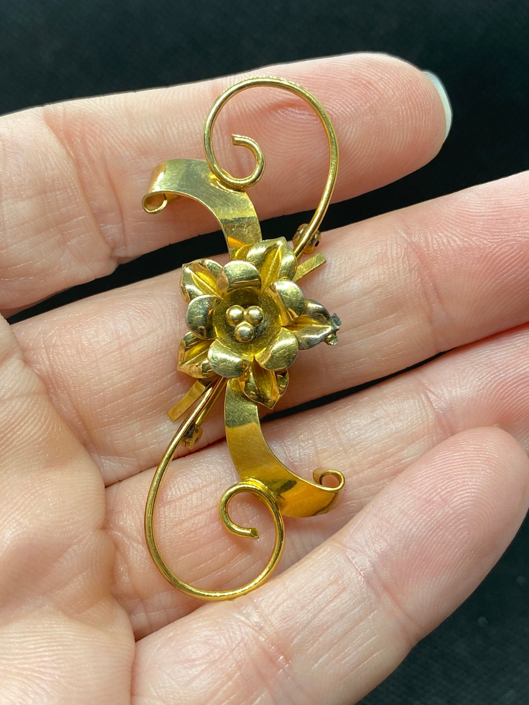 Vintage Gold Filled Flower Leaf Pin by JMS - Etsy