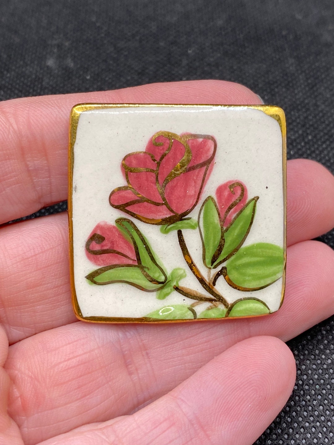 Vintage Ceramic Handmade Flower Pin - Etsy