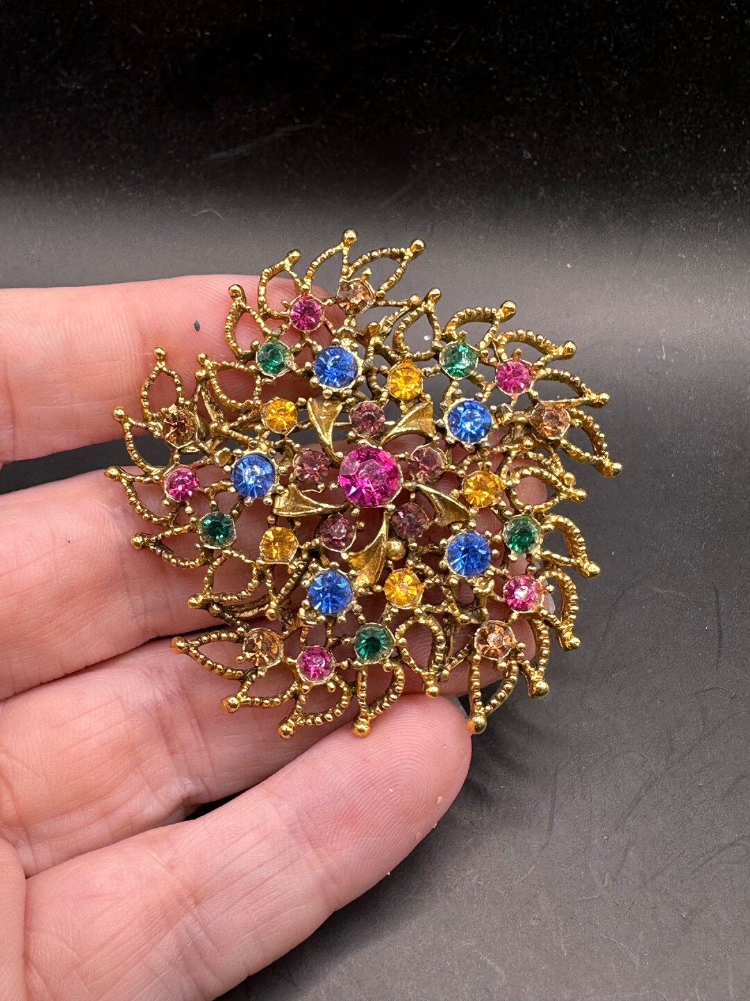 Vintage Starburst Rhinestone Flower Pin - Etsy