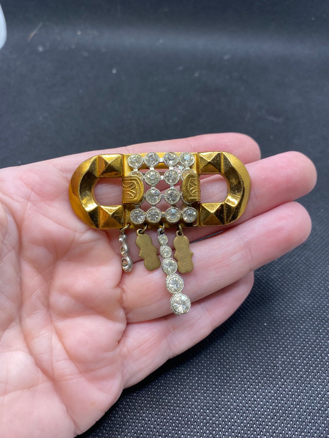Vintage Art Deco Style Pin With Rhinestones - Etsy