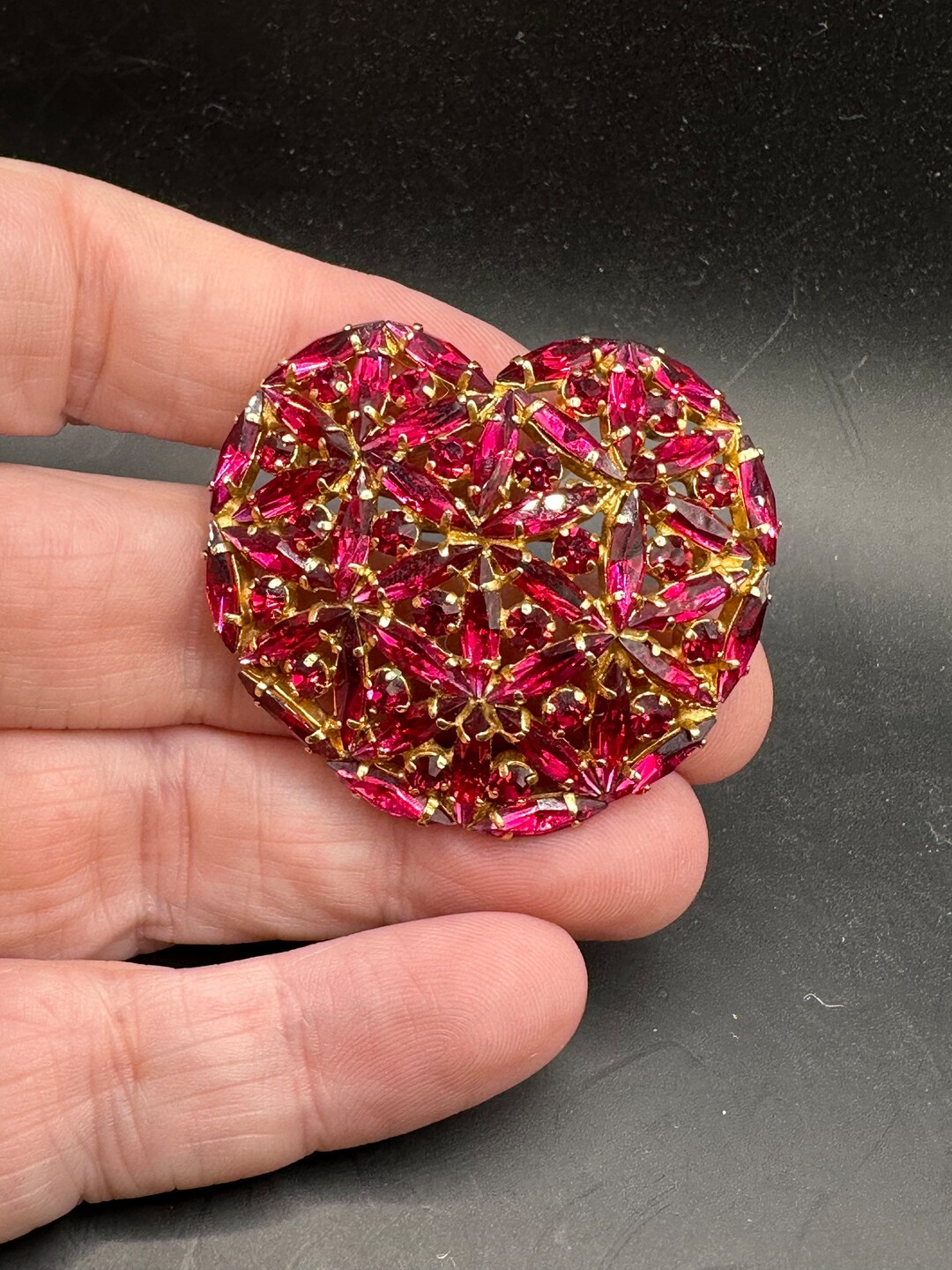 Vintage Pinkish Red Rhinestone Heart Pin Made in Austria - Etsy