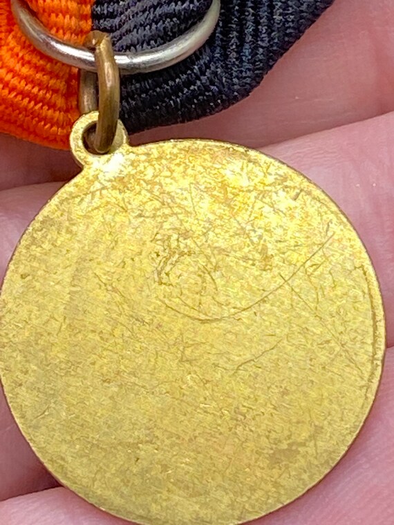 Vintage Enamel Band School Medal Pin - Gem