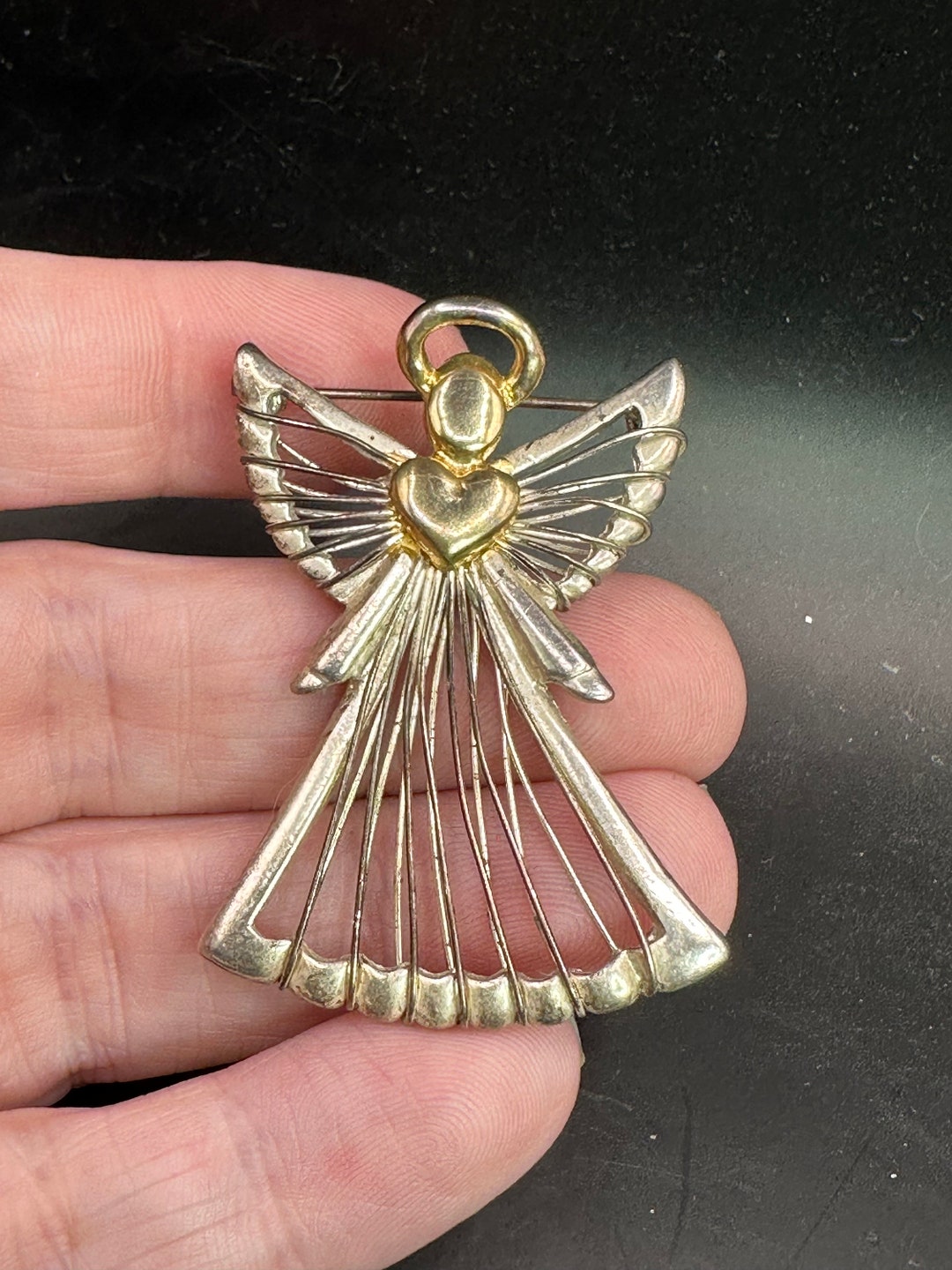 Vintage Mixed Metal Angel Heart Pin - Etsy