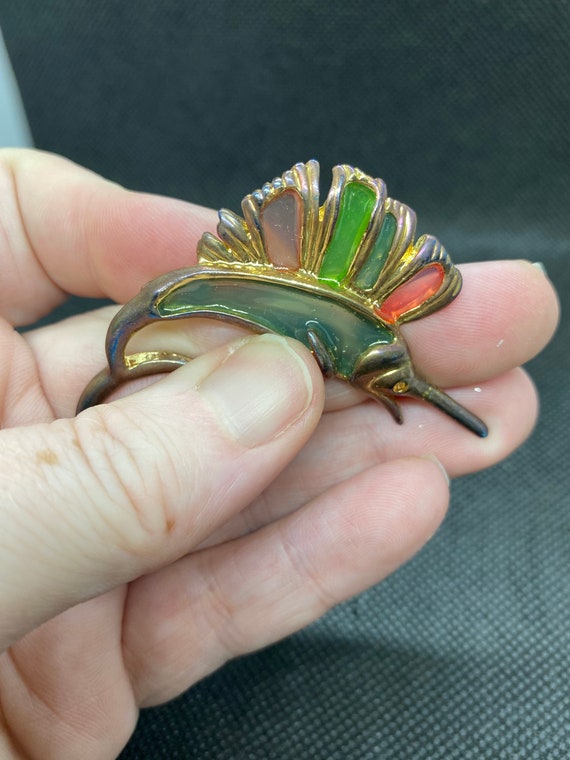 Vintage Stained glass Swordfish Sailfish Pin - Gem