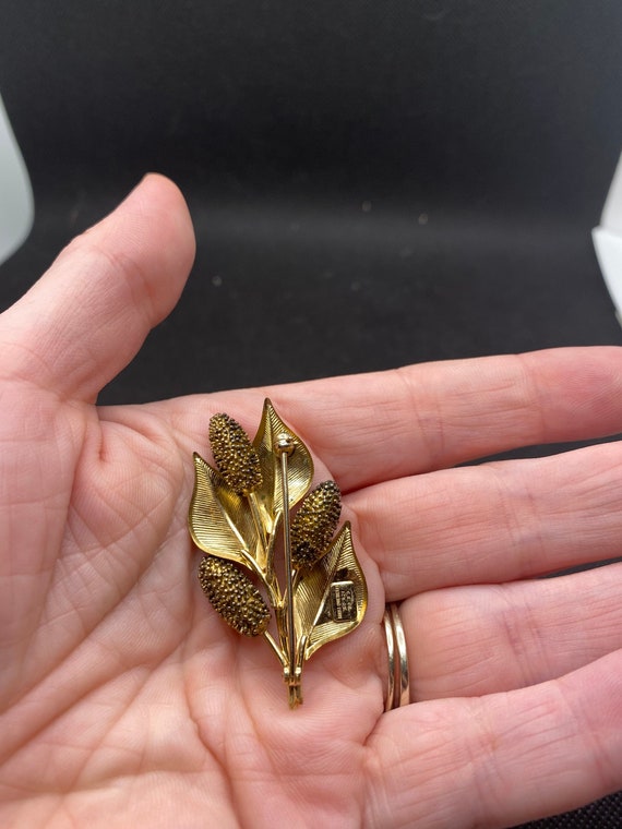 Vintage Wheat Cattails Pin in Gold and Sterling Silver - Gem