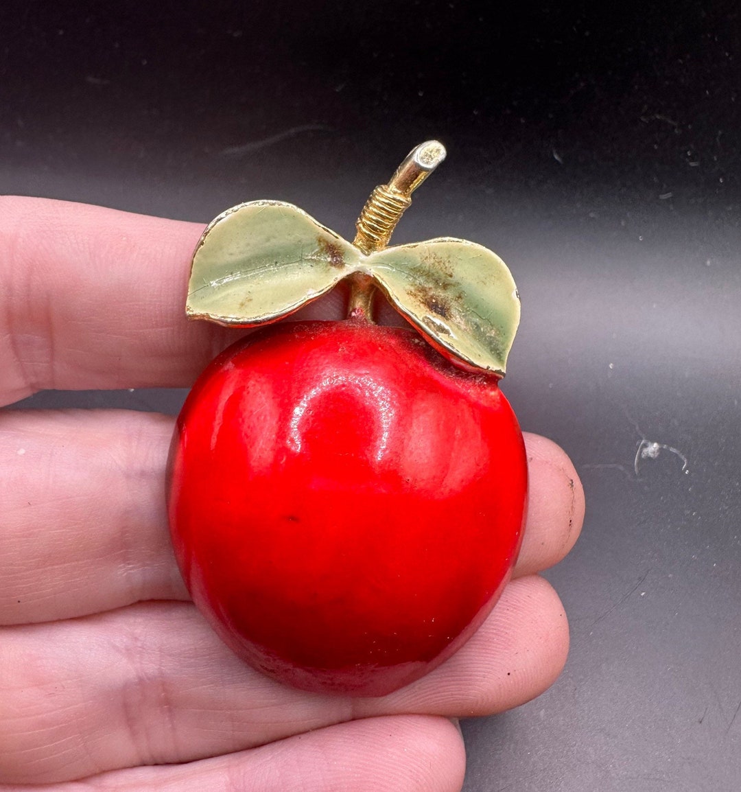 Vintage Enamel Apple Fruit Pin - Etsy