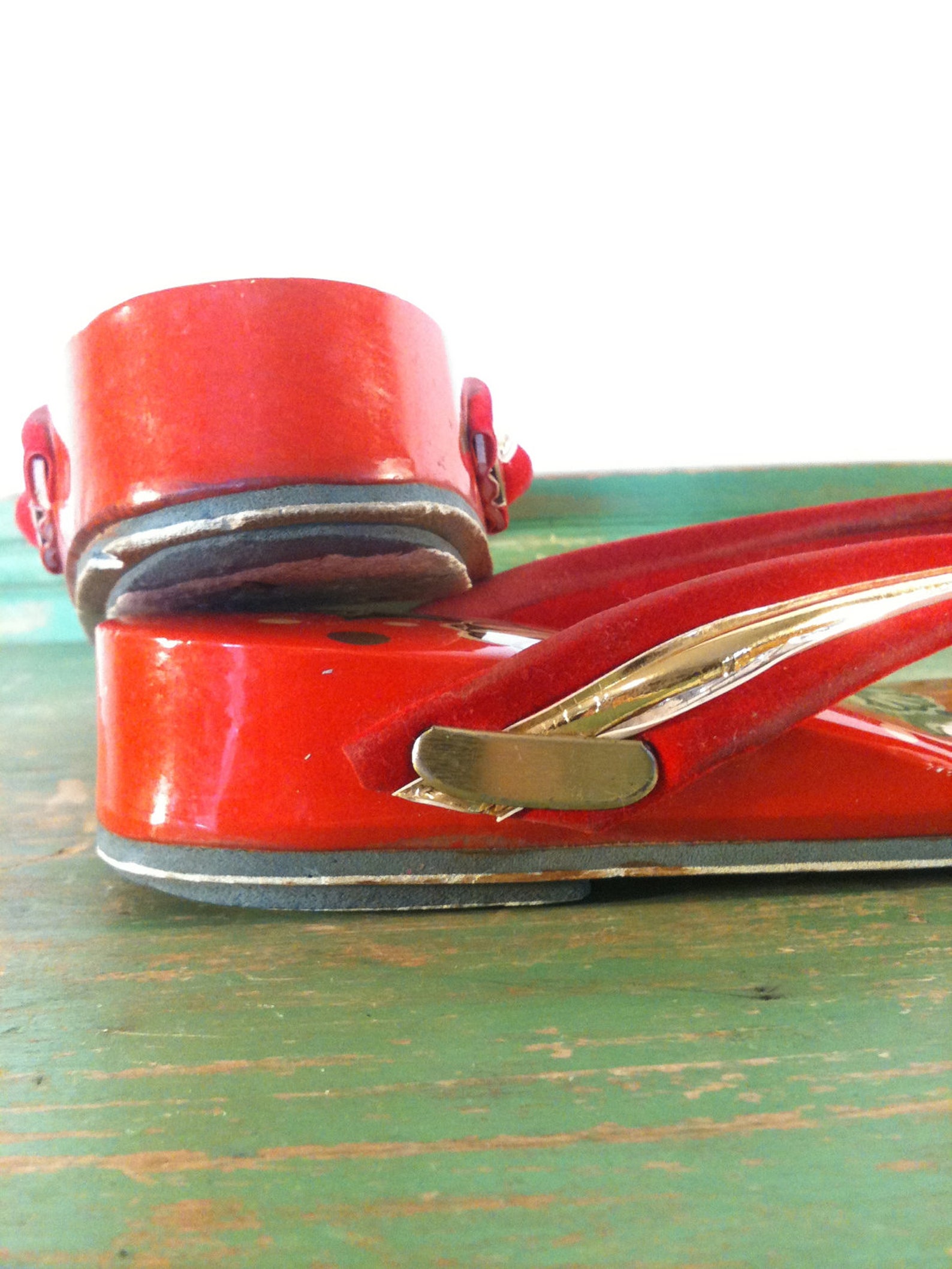 Antique, 1920s / Modified Geta Slippers, Rare Technique / Flame Red and ...