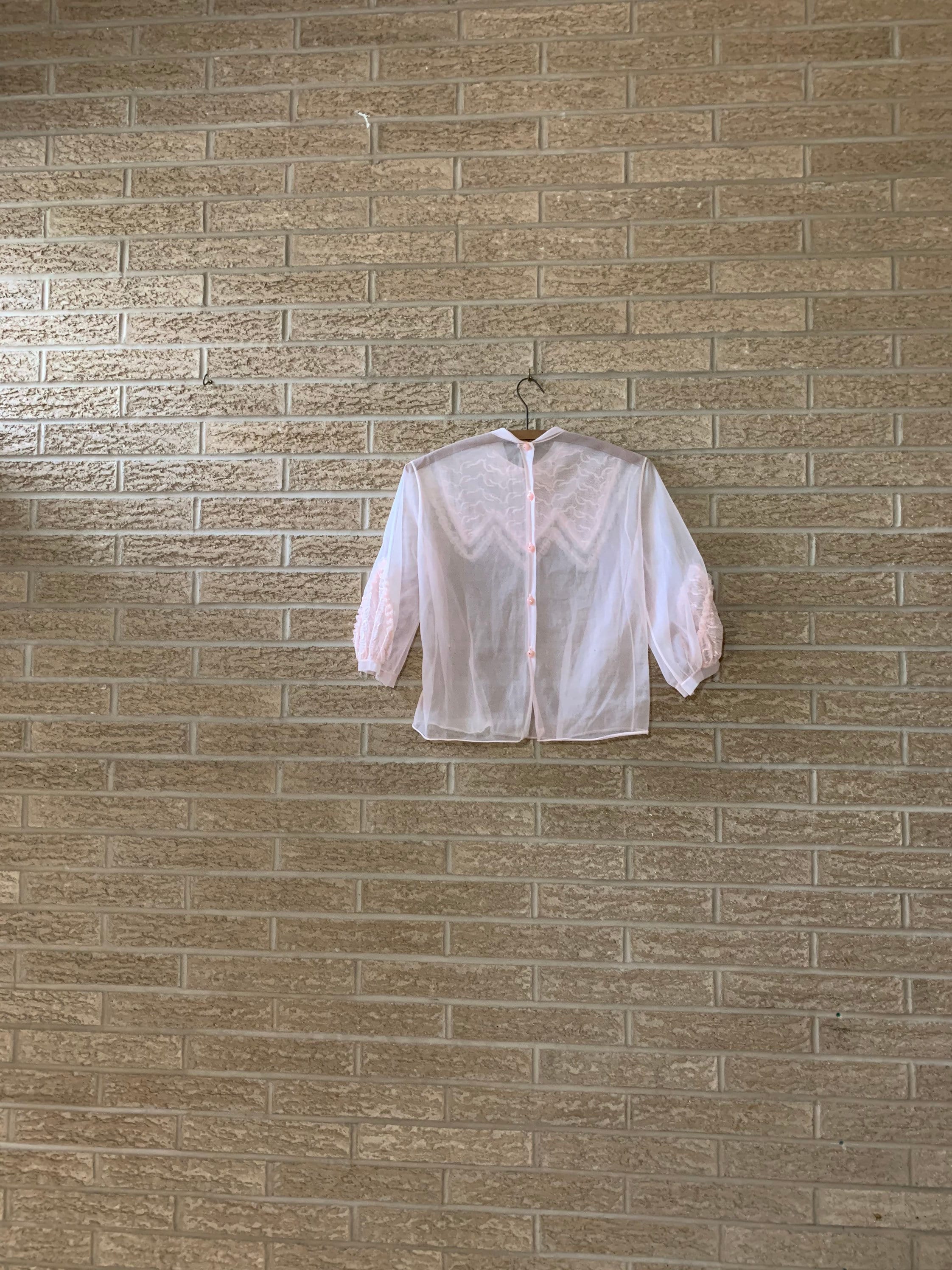 1930s Rare Luxe Sheer Blouse, Modified Pan Collar/ Crystalline Bakelite ...