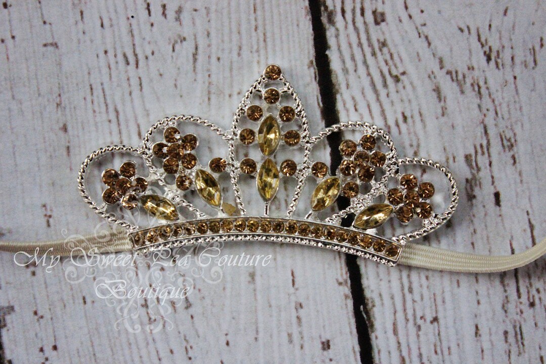 Champagne Rhinestone Tiara- Mini Tiara- Mini Crown- Crown Headband ...