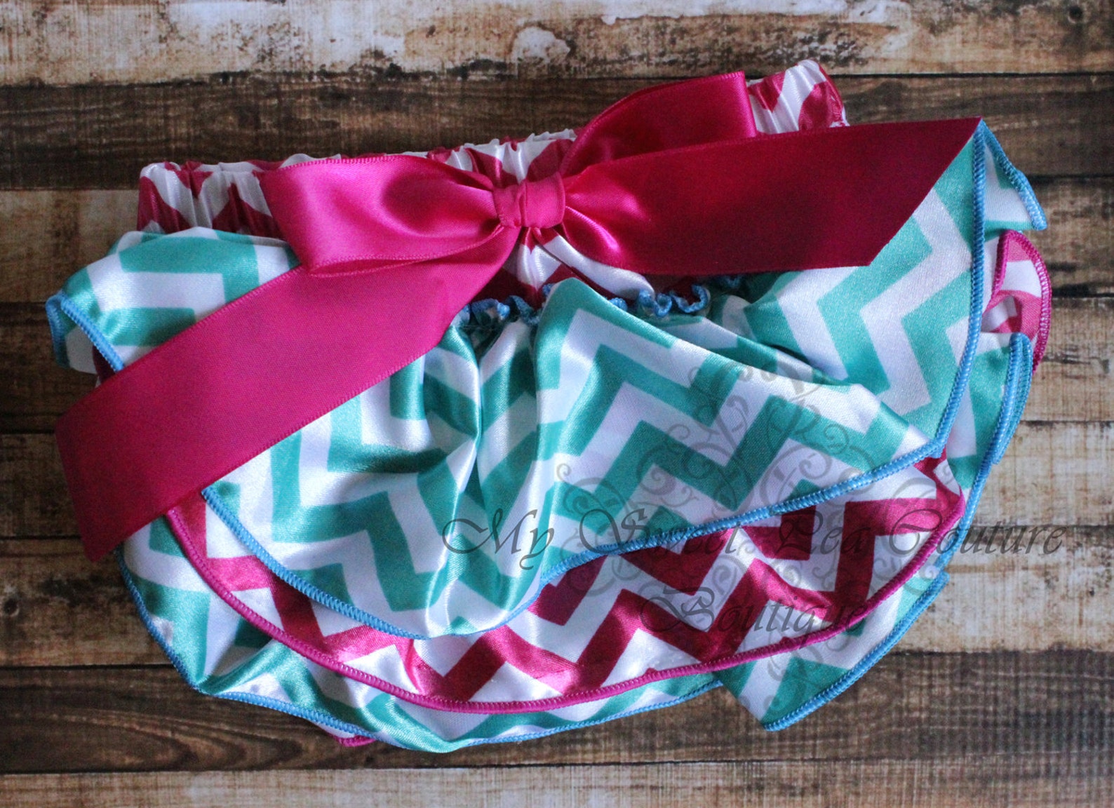 Hot Pink & Teal Chevron Satin Ruffle Bloomer Set Headband and | Etsy