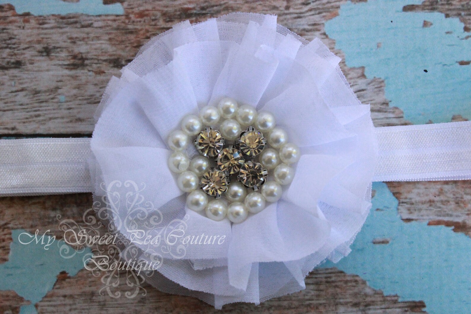 White Sparkle Couture Chiffon Ruffle Flower With Pearls & - Etsy