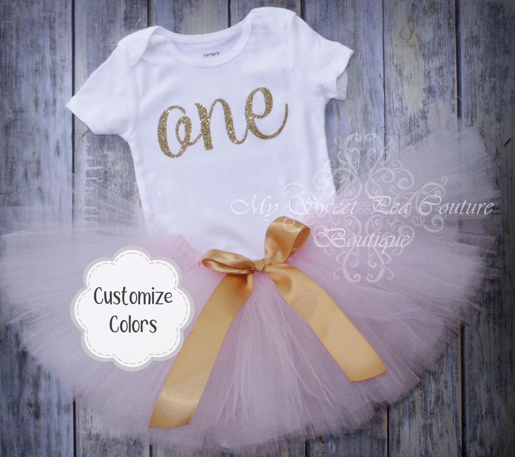Light Pink Gold First Birthday Tutu Outfit Baby Girl Cake Smash One ...
