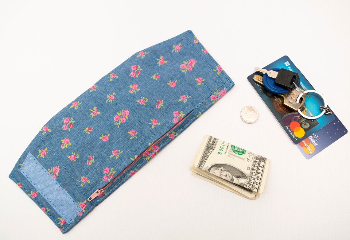 Hidden Wallet Slim Wallet Travel Wrist Wallet Denim Wristlet - Etsy