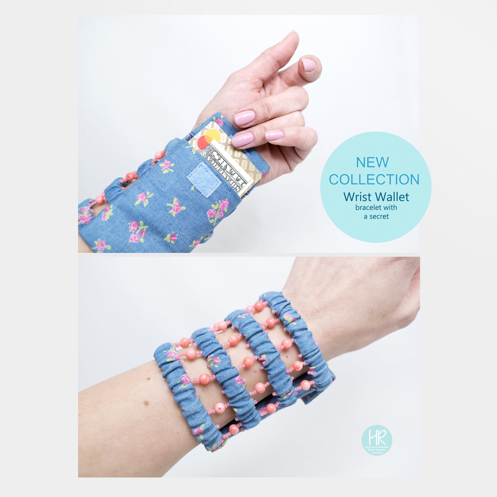 Hidden Wallet Blue Travel Wristlet Wallet Womens Wrist Wallet Cuff ...